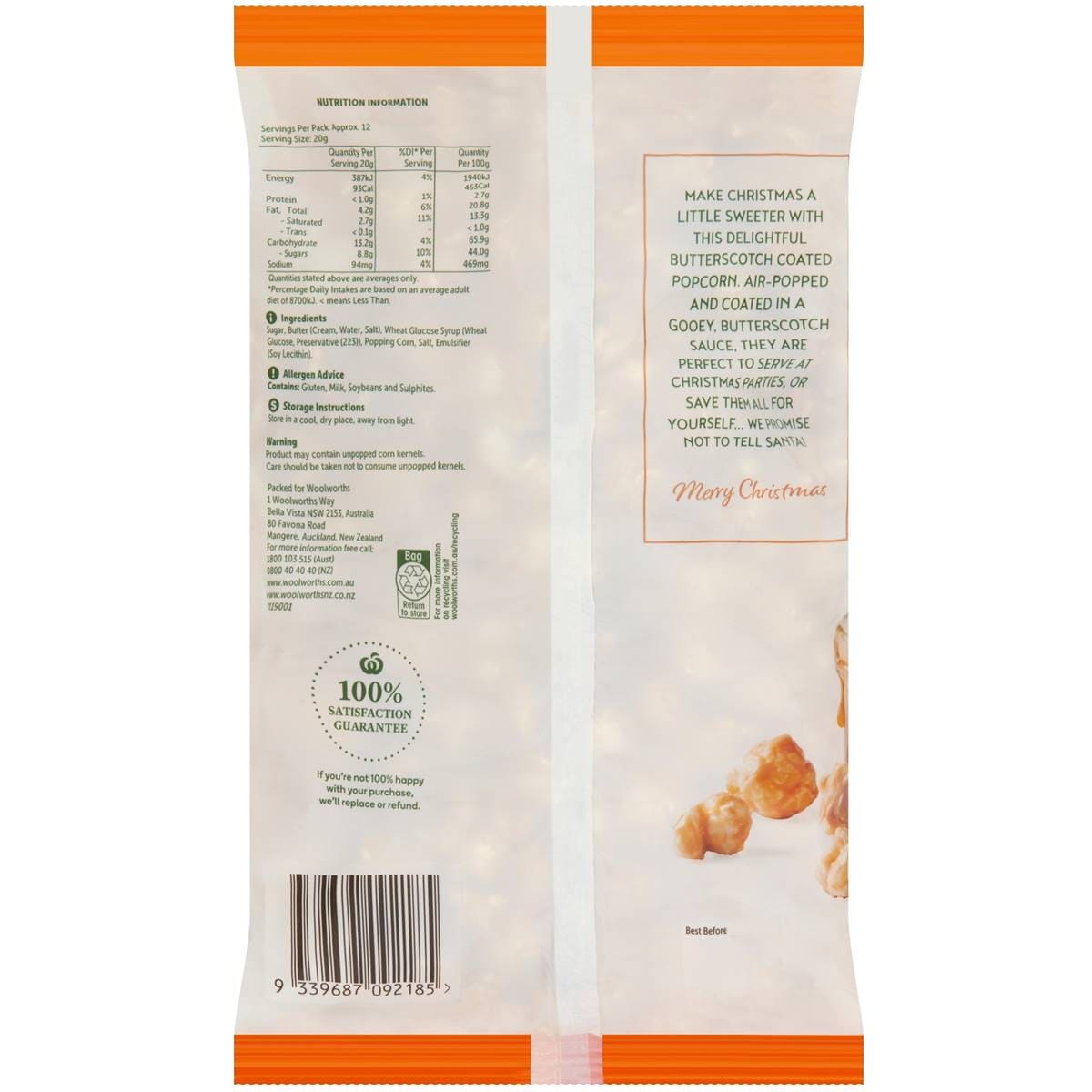 Woolworths Butterscotch Popcorn 250g | Woolworths