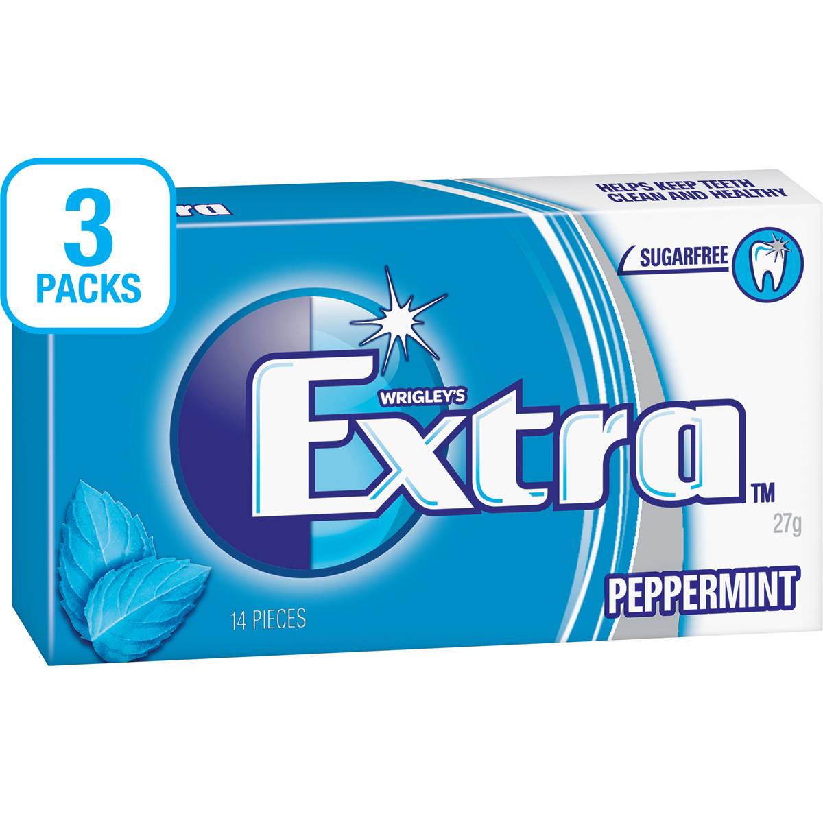 Extra Peppermint Sugar Free Chewing Gum Multipack 42pc 3x27g | Woolworths