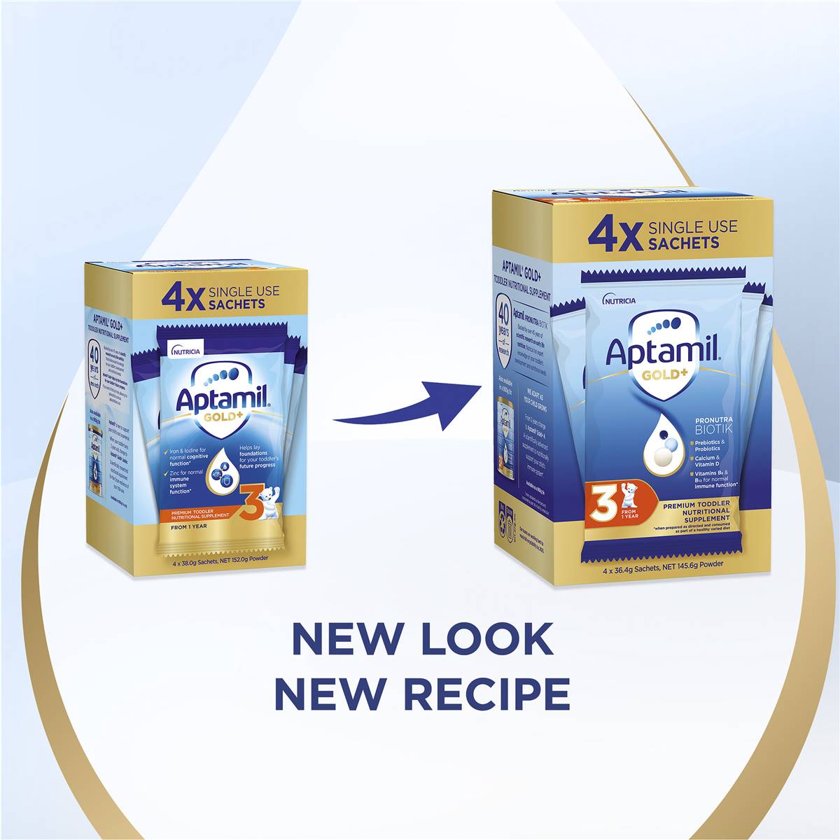 Aptamil Gold+ 3 Toddler Milk Formula Sachets From 1+ Year 38.0g X4 Pack ...