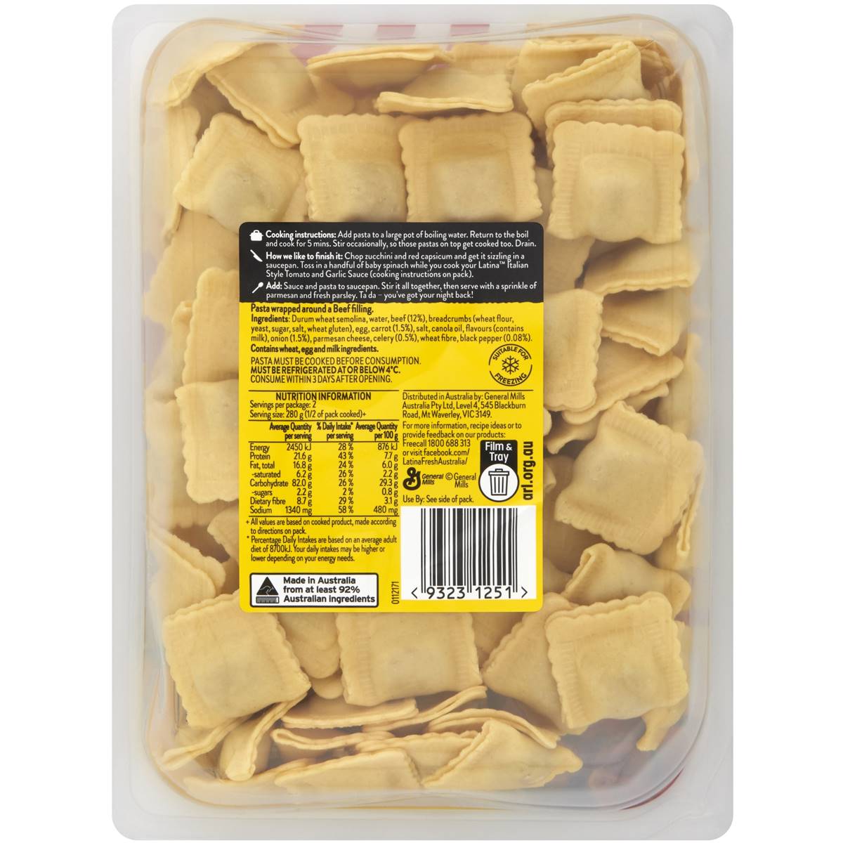 Latina Fresh Beef Ravioli Pasta 375g | Woolworths