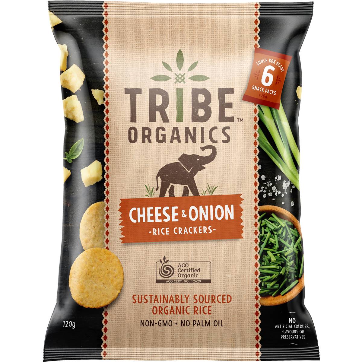 Tribe Organics Rice Cracker Cheese & Onion 6 Pack | Woolworths