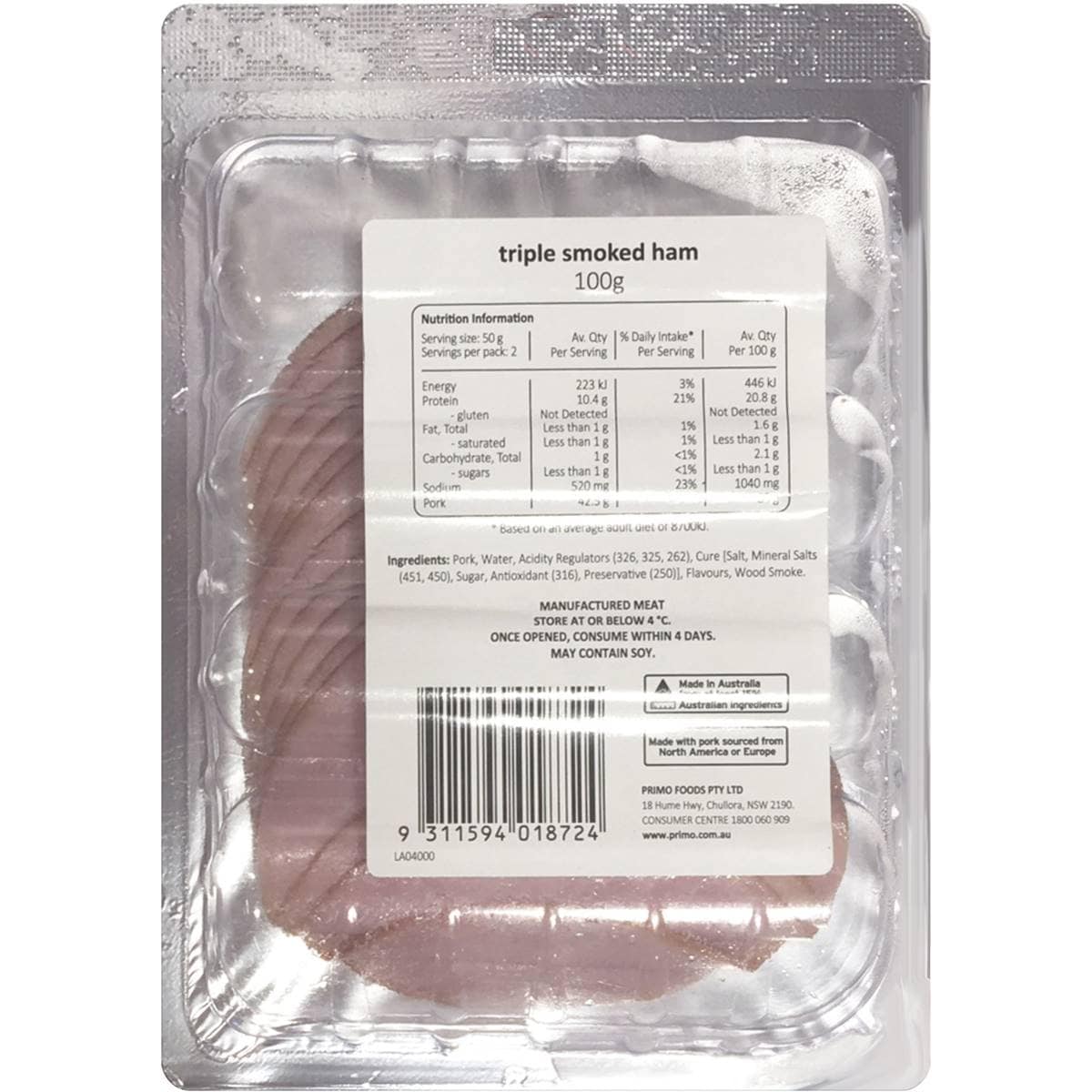 Primo Triple Smoked Ham 100g | Woolworths