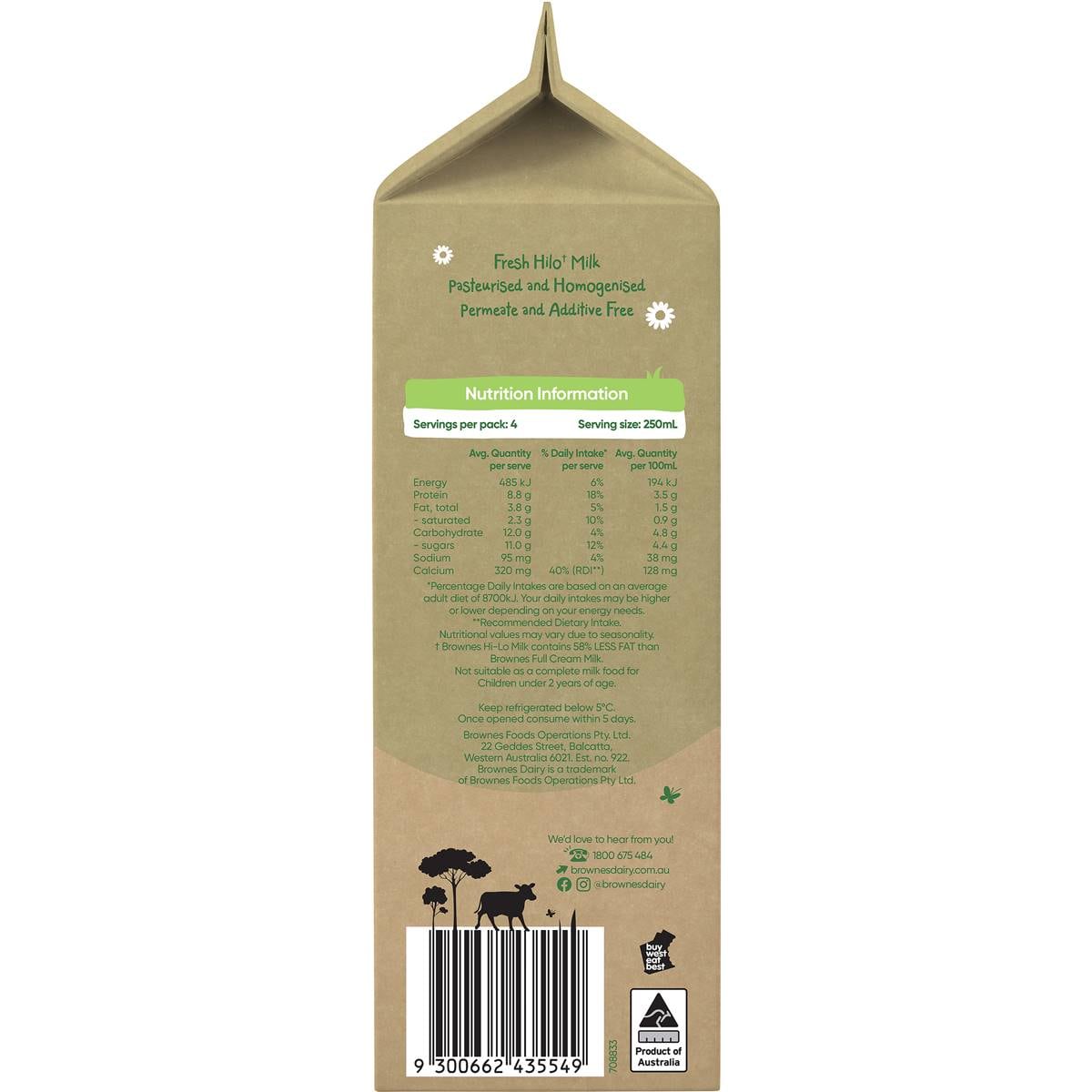 Brownes Hi-lo Light Milk 1l | Woolworths