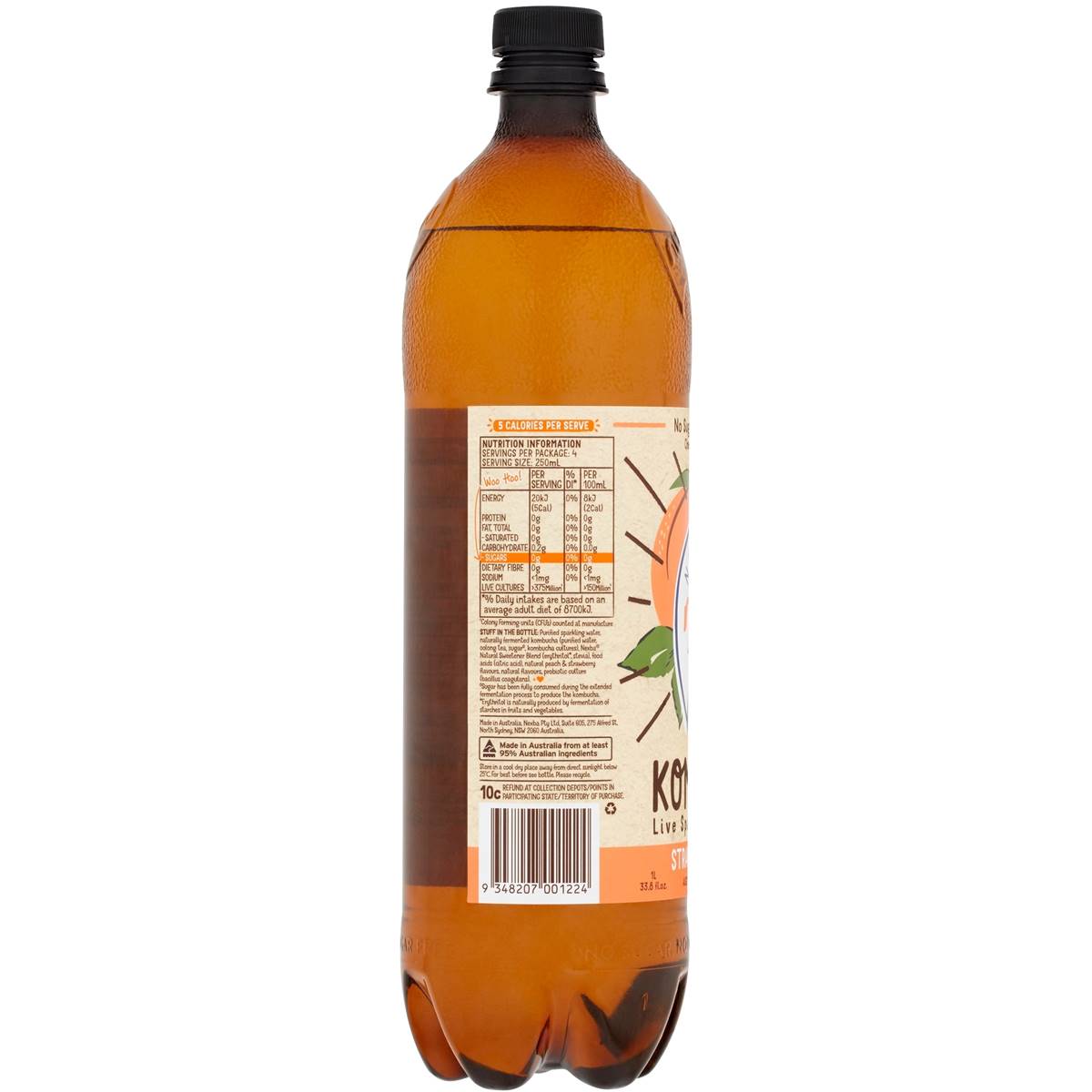 Nexba Strawberry & Peach Kombucha Sugar Free 1l | Woolworths