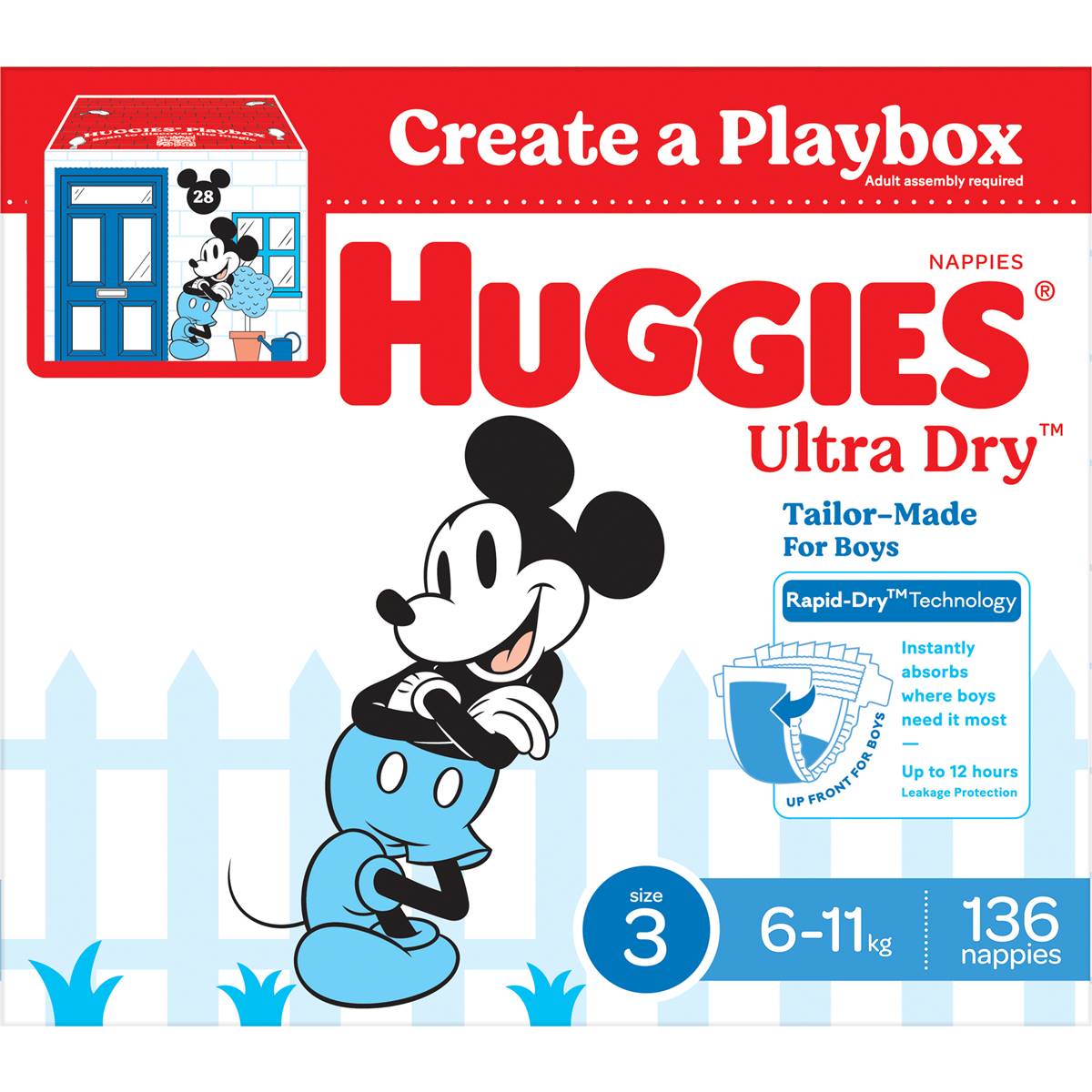 Huggies Ultra Dry Nappies Boys Size 3 (6-11kg) 136 Pack | Woolworths