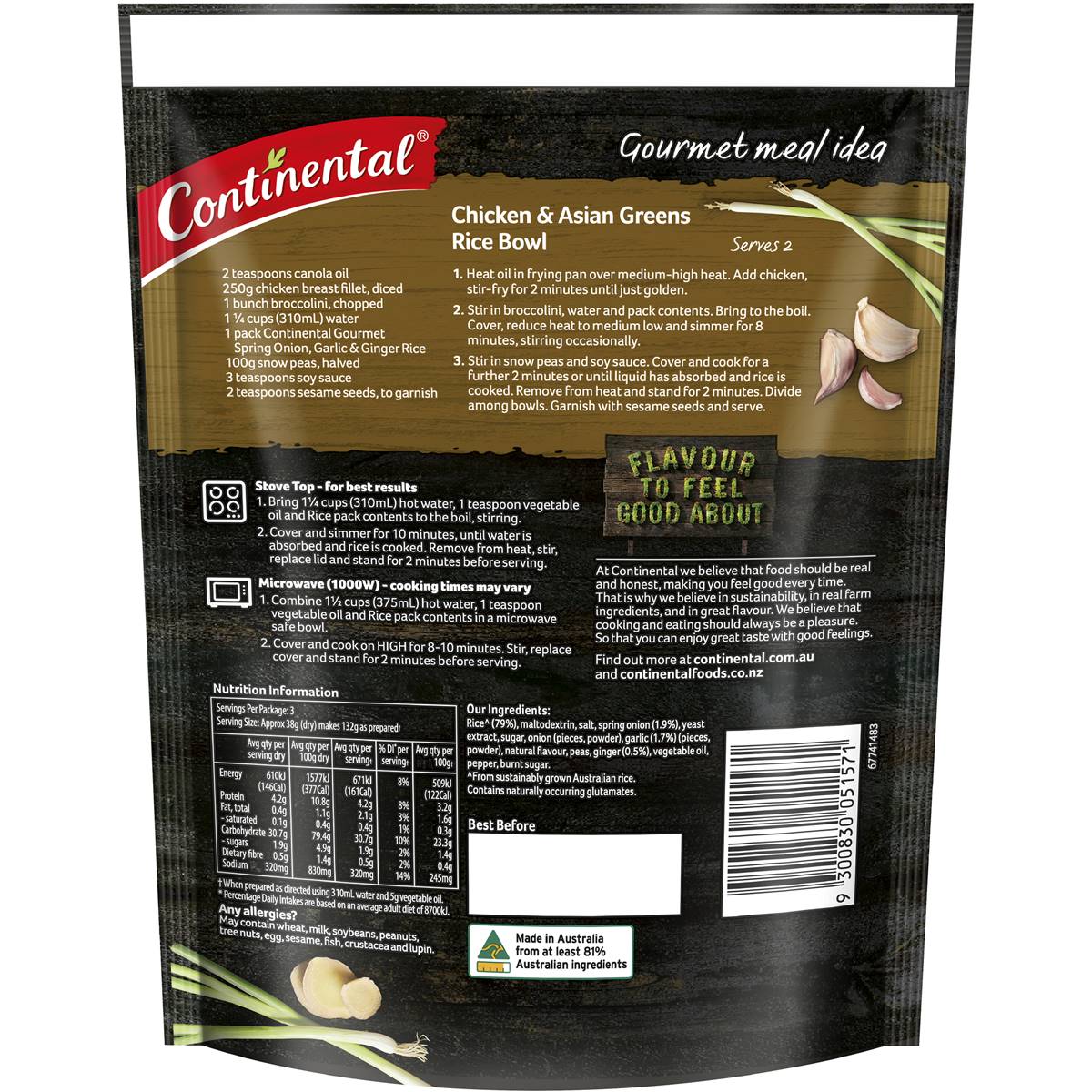 Continental Rice Spring Onion Garlic Ginger 115g | Woolworths