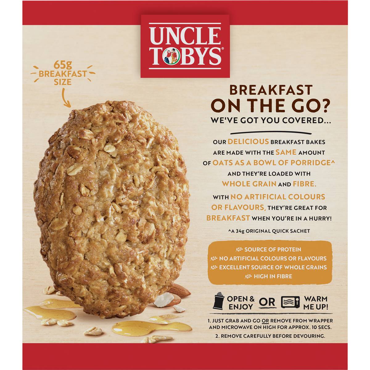 Uncle Tobys Oats Breakfast Bakes Cereal Bar Honey & Roasted Almond 260g ...