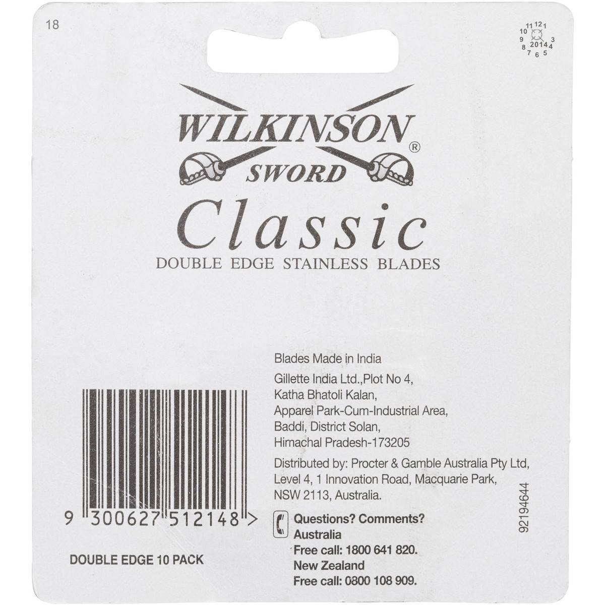 Gillette Wilkinson Sword Double Edge Razor Blades Stainless 10 Pack ...