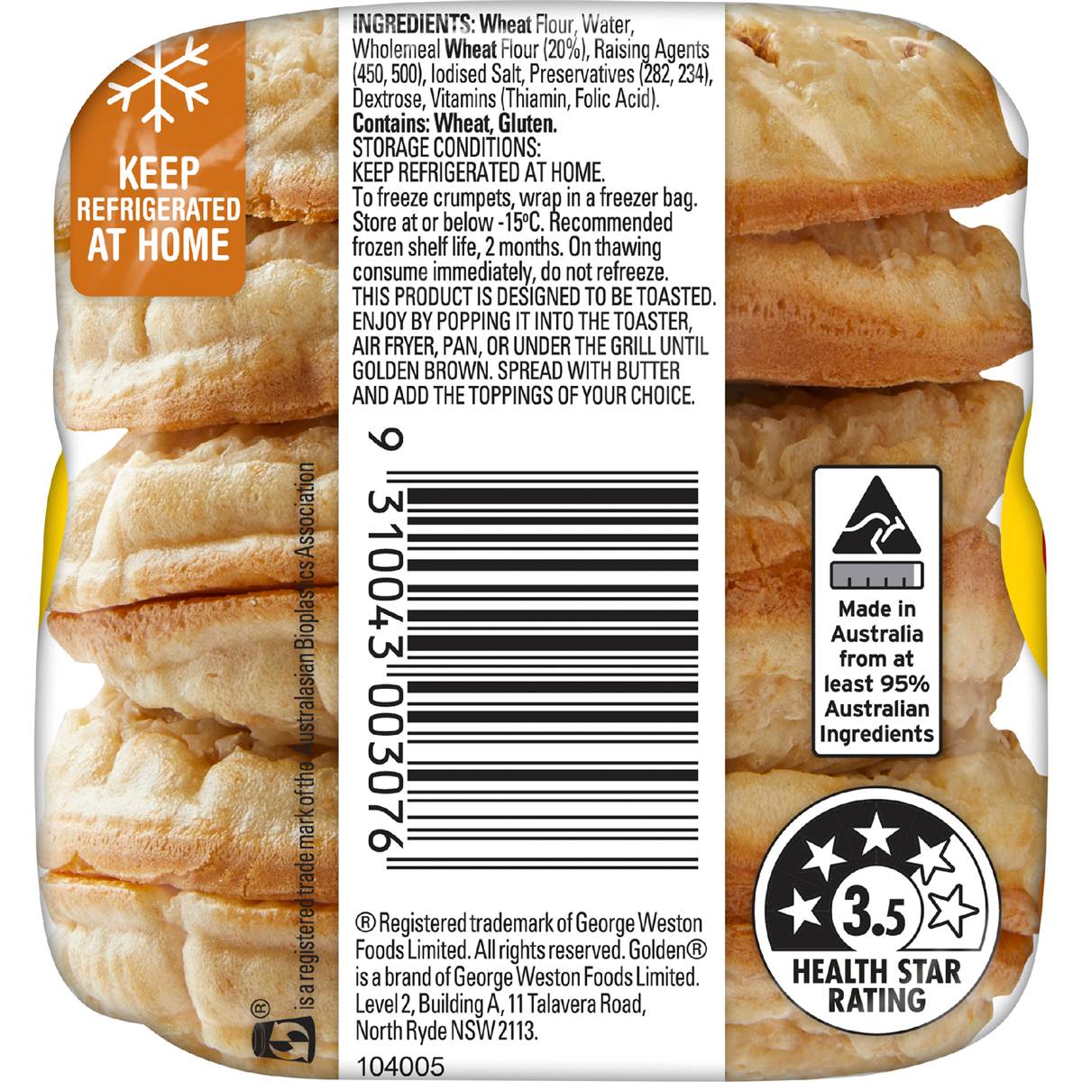 Golden Crumpets Round Wholemeal 6 Pack | Woolworths