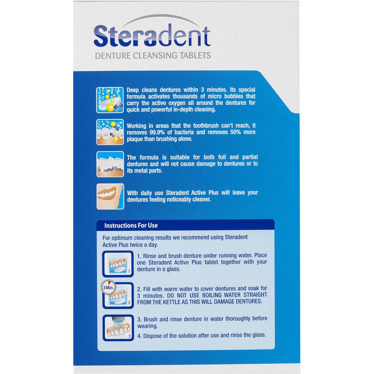 Steradent Denture Cleansing Tablets Active Plus 48 Pack | Woolworths
