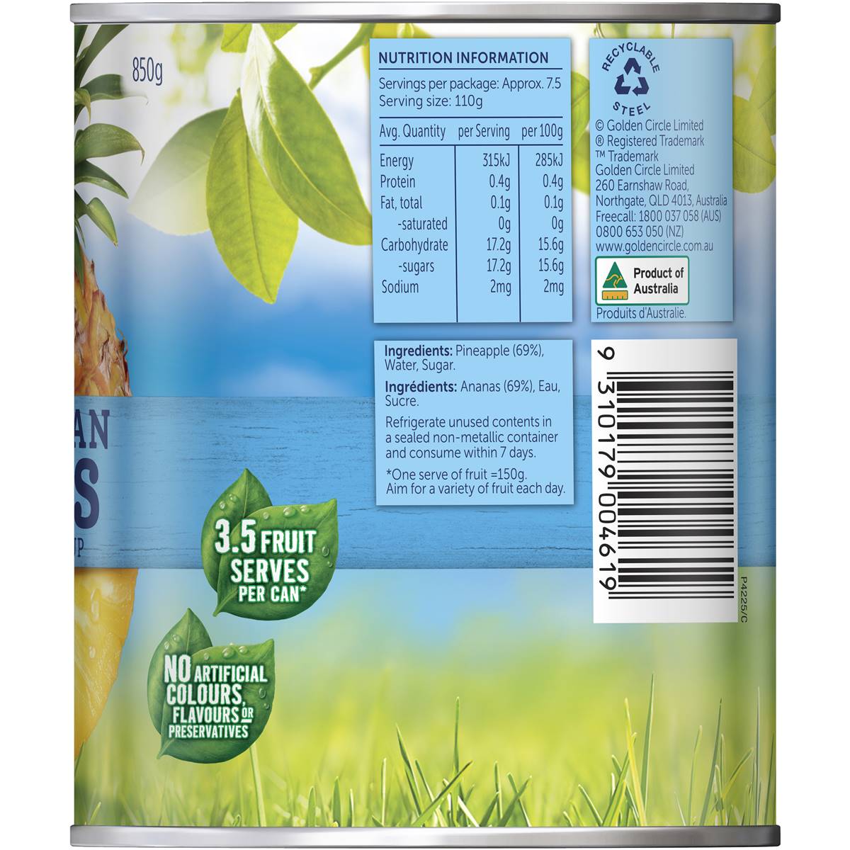 Golden Circle Australian Canned Fruit Tinned Pineapple Slices In Syrup ...