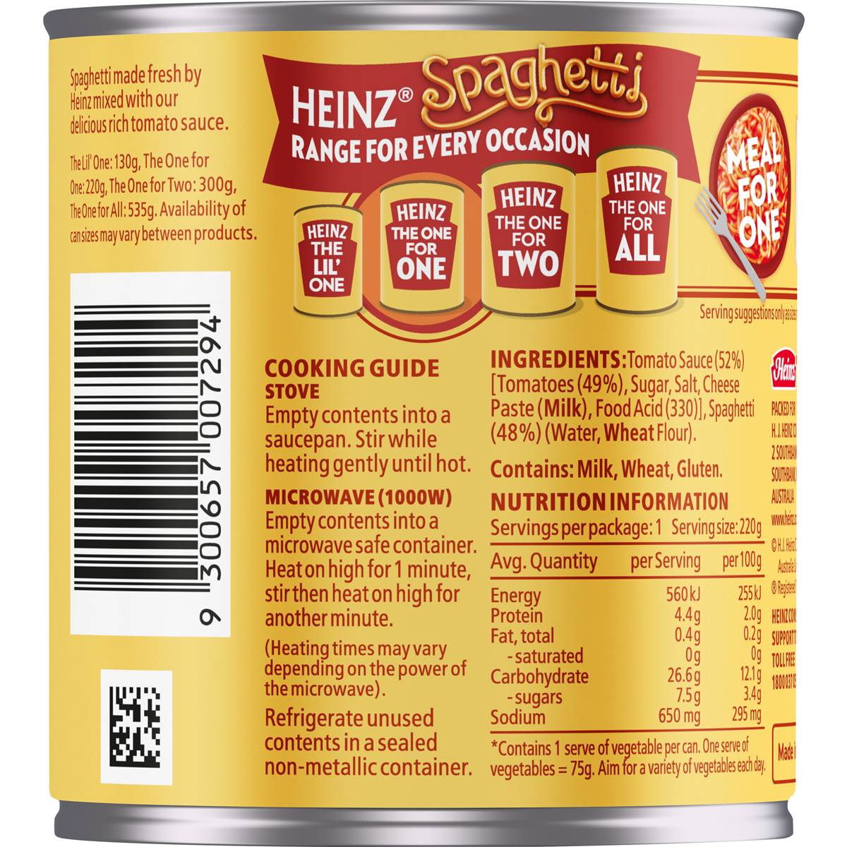 Heinz Spaghetti In Tomato Sauce Canned Pasta Tinned Pasta 220g | Woolworths
