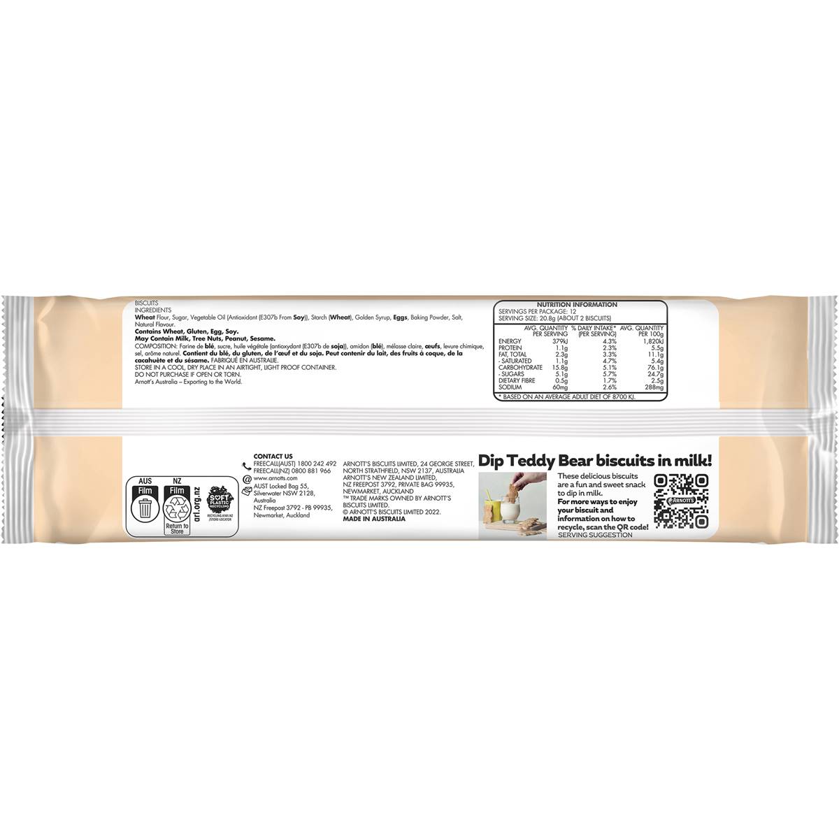 Arnott's Teddy Bear Plain Biscuits 250g | Woolworths