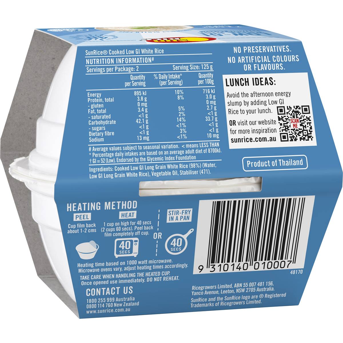 Sunrice Microwave Low Gi White Rice Cup 125g X 2 Pack | Woolworths