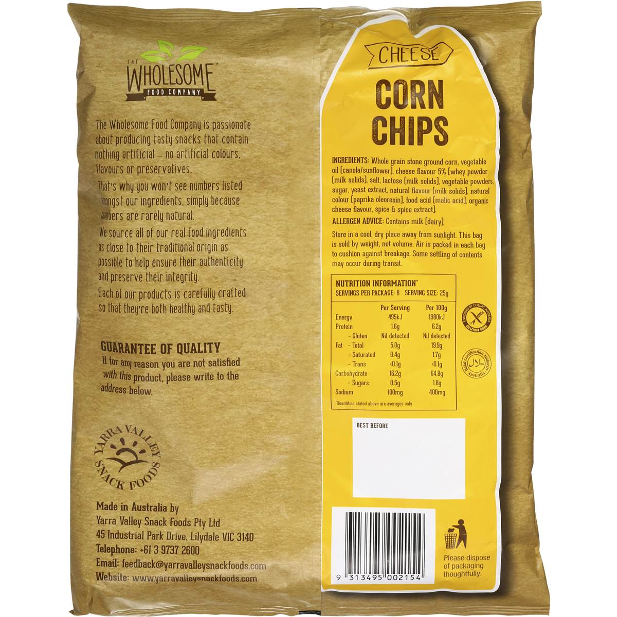The Wholesome Food Company Corn Chips Cheese 200g | Woolworths