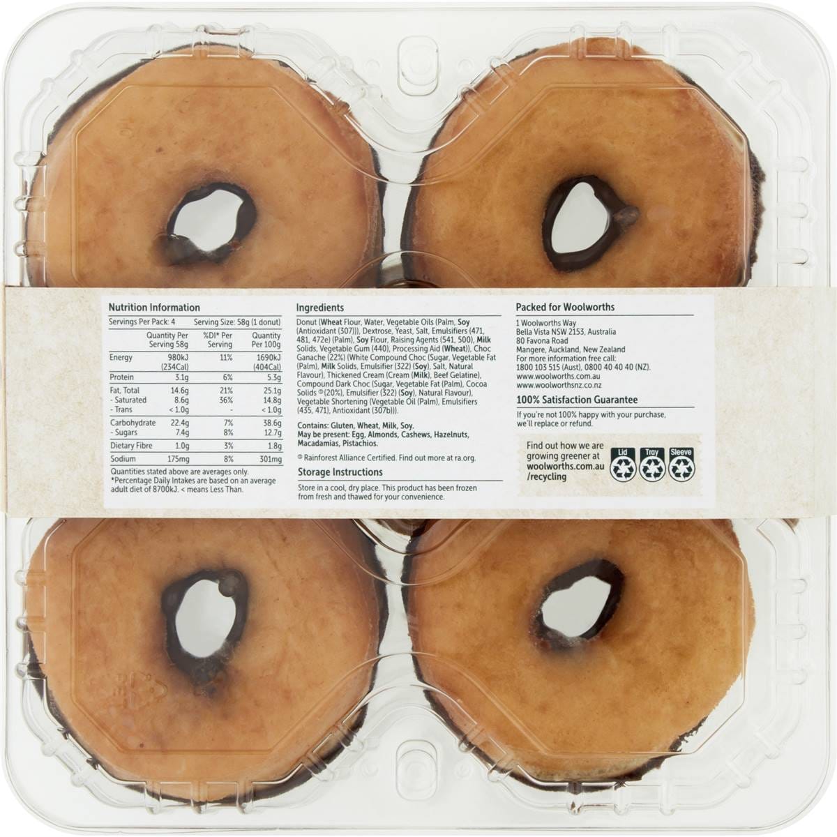 Woolworths Chocolate Iced Donuts 4 Pack | Woolworths