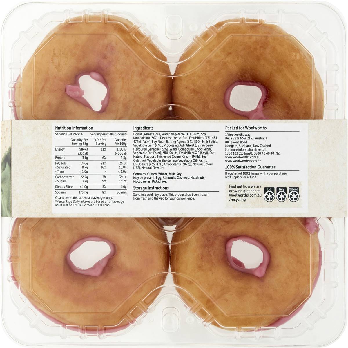 Woolworths Strawberry Iced Donuts 4 Pack | Woolworths