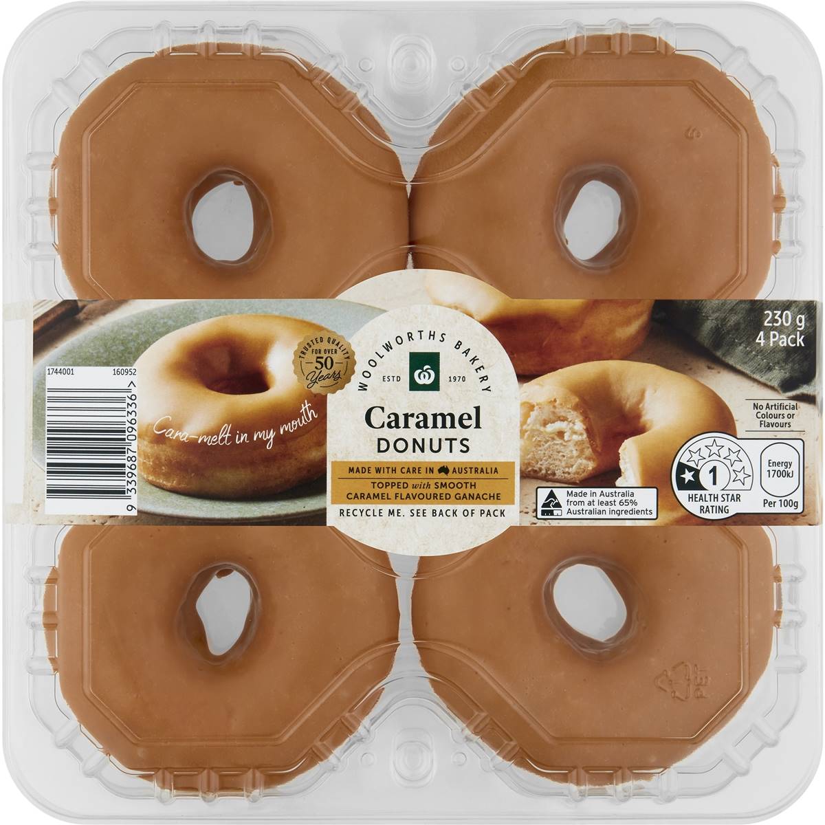 Woolworths Caramel Iced Donuts 4 Pack | Woolworths