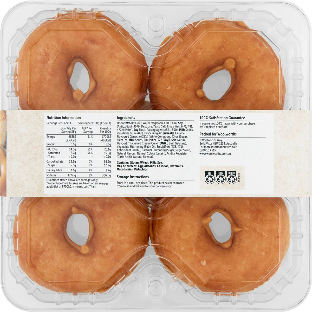 Woolworths Caramel Iced Donuts 4 Pack | Woolworths