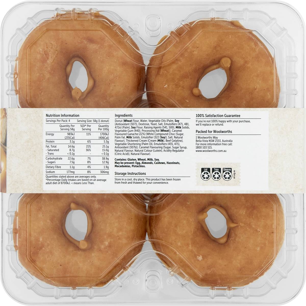 Woolworths Caramel Iced Donuts 4 Pack | Woolworths