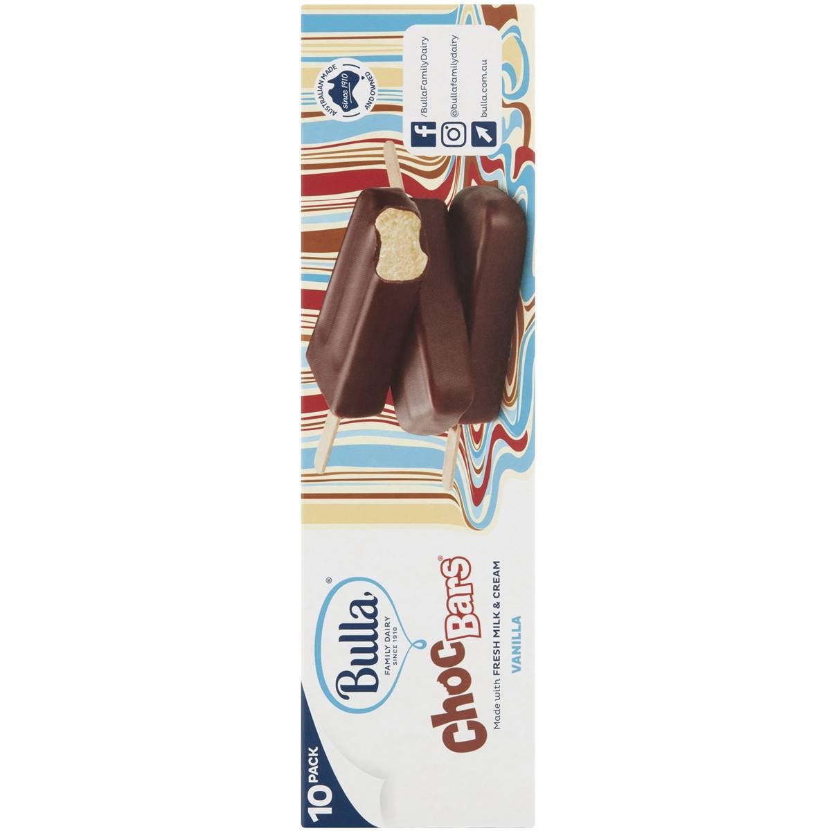 Bulla Choc Bars Vanilla 10 Pack | Woolworths