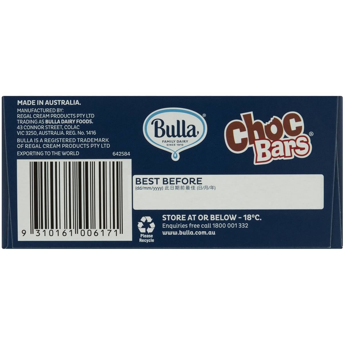 Bulla Choc Bars Vanilla 10 Pack | Woolworths