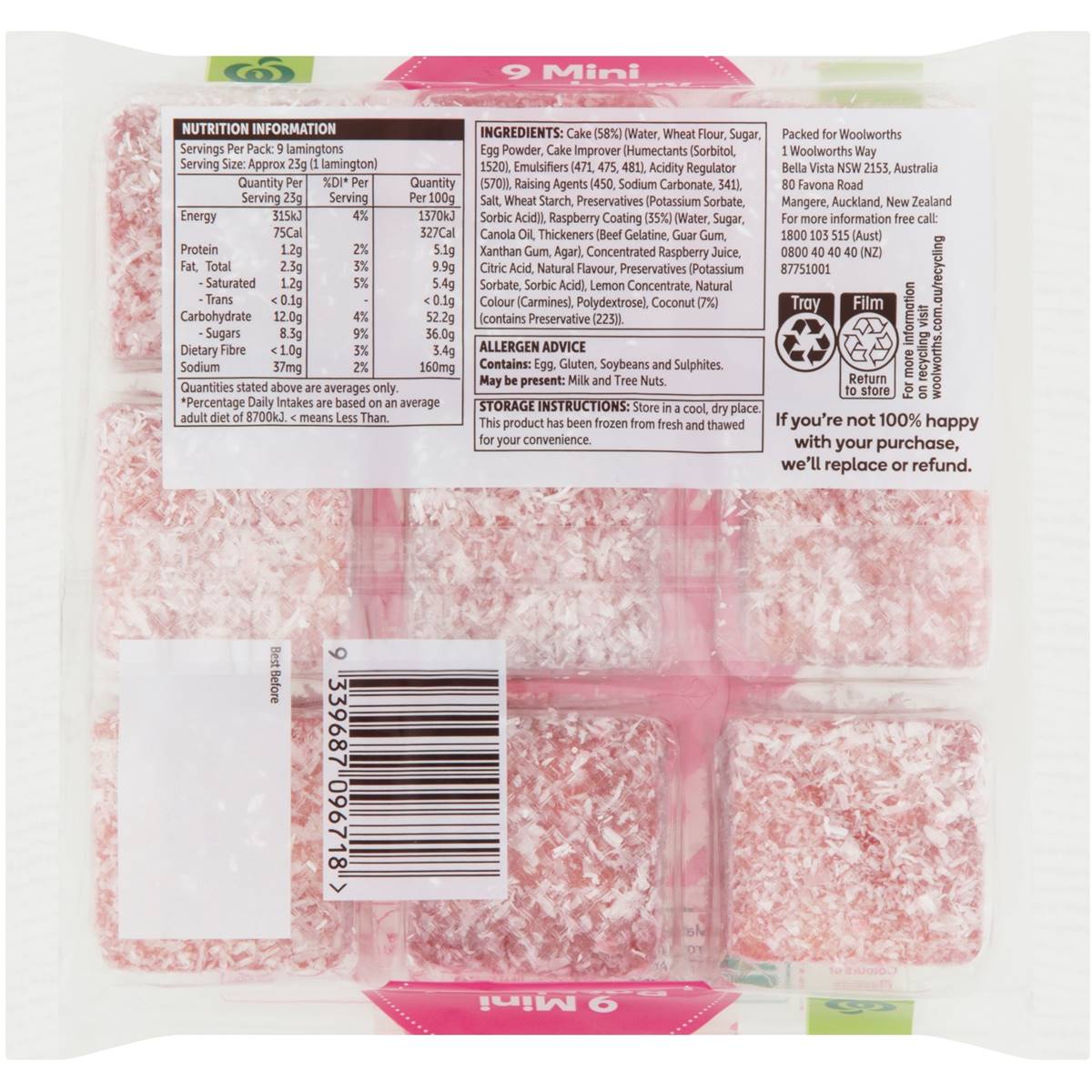 Woolworths Raspberry Lamington Bites 9 Pack | Woolworths
