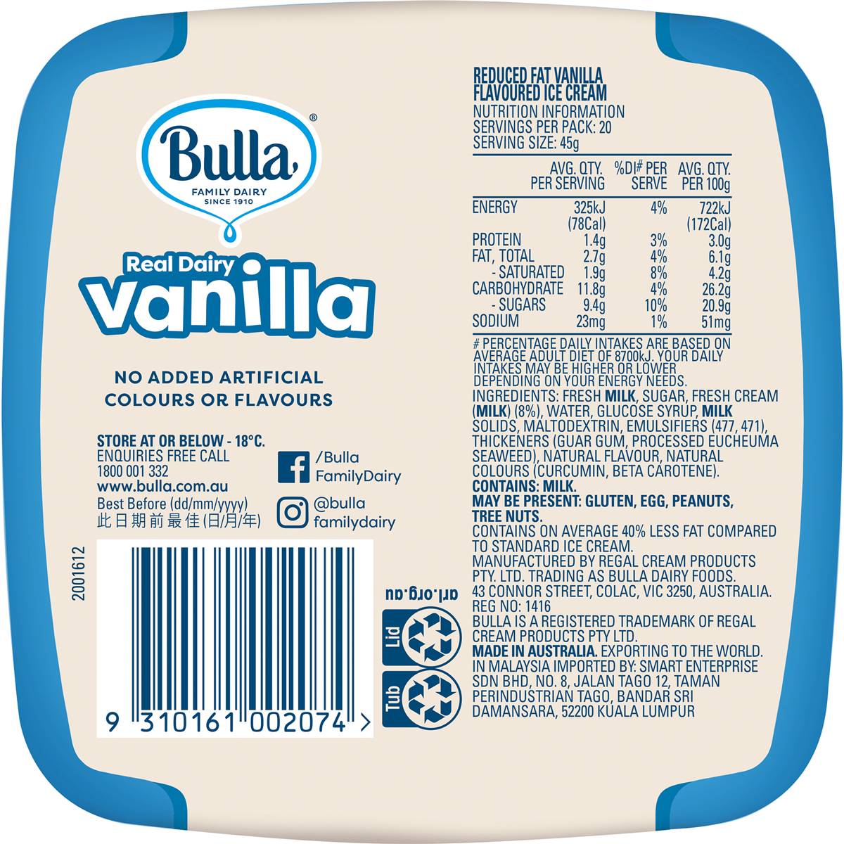 Bulla Vanilla Ice Cream 2l | Woolworths