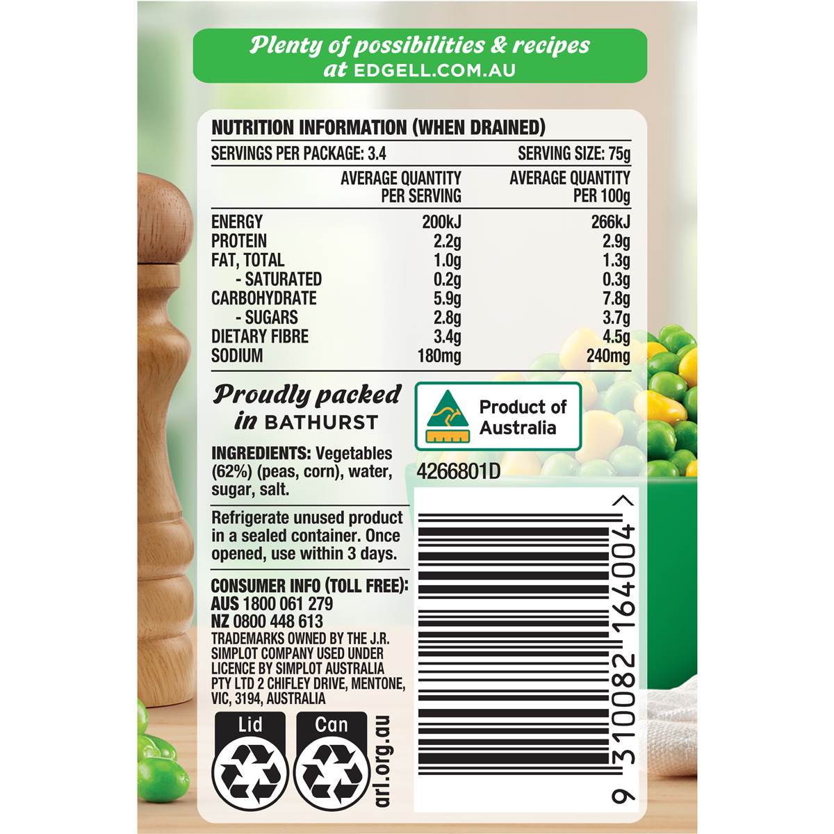 Edgell Baby Peas & Corn Baby Peas & Super Sweet Corn 420g | Woolworths