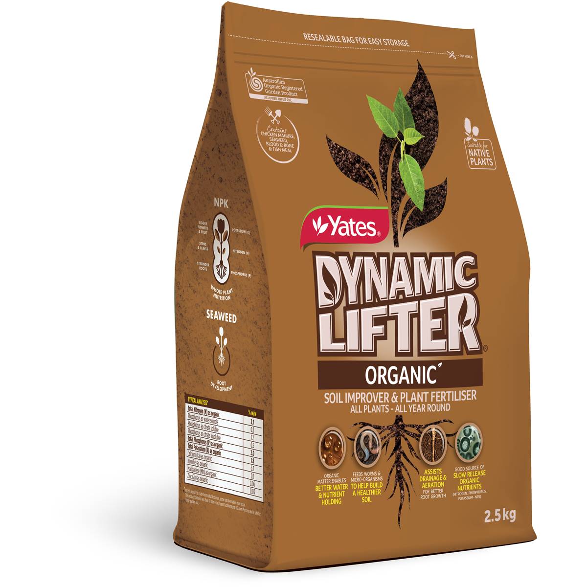 Yates Dynamic Lifter Soil Improver & Plant Fertiliser 2.5kg | Woolworths