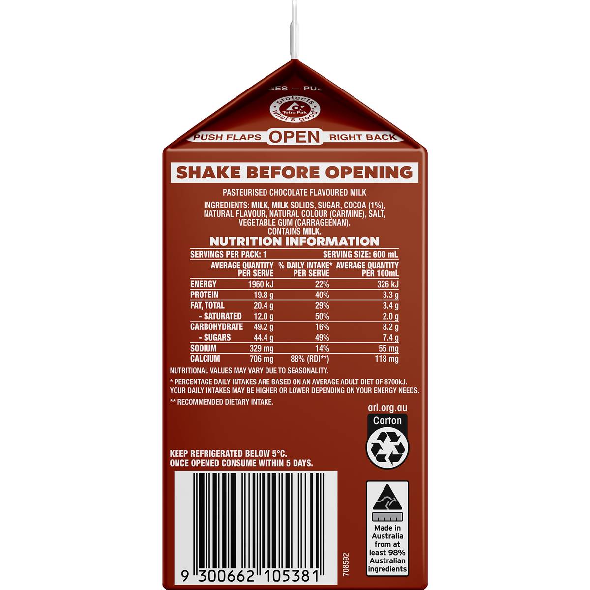 Brownes Choc Chill 600ml | Woolworths