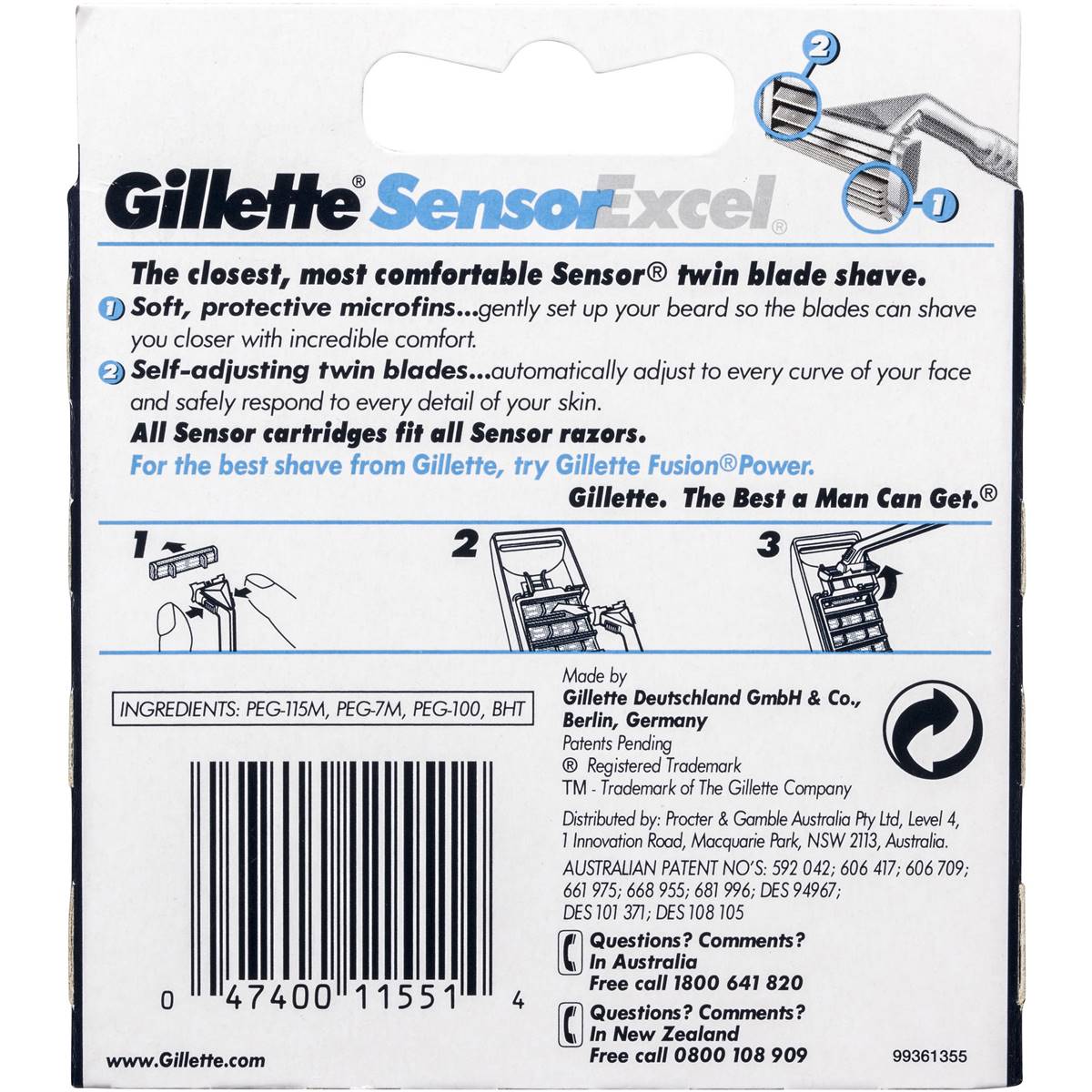 Gillette Sensor Excel Shaving Razor Blade Refill 10 Pack | Woolworths
