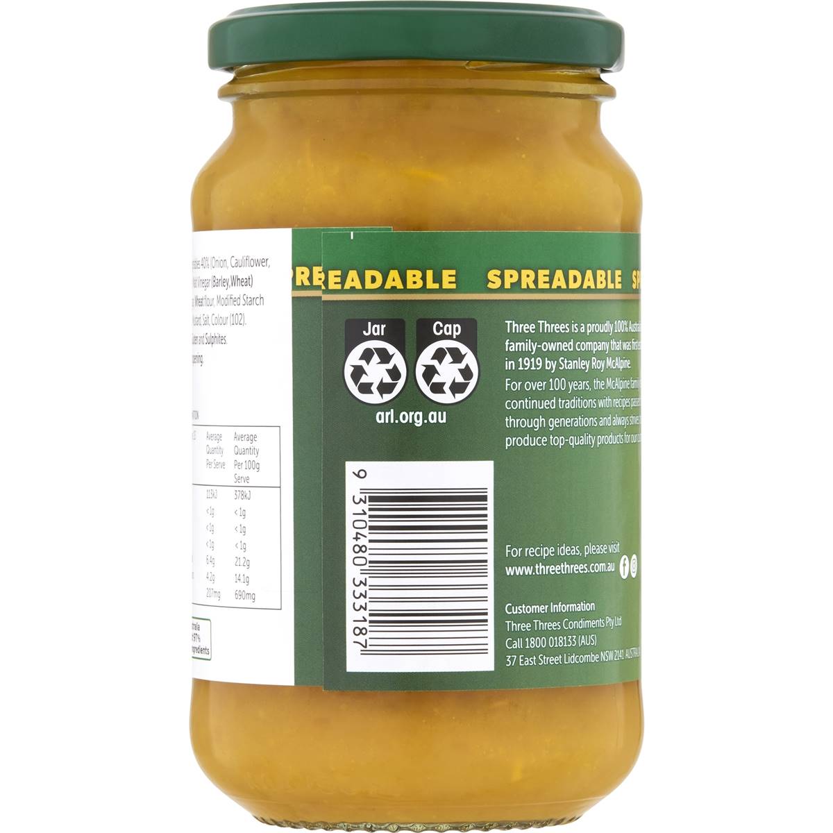 Three Threes Spreadable Sweet Mustard Pickles 390g | Woolworths