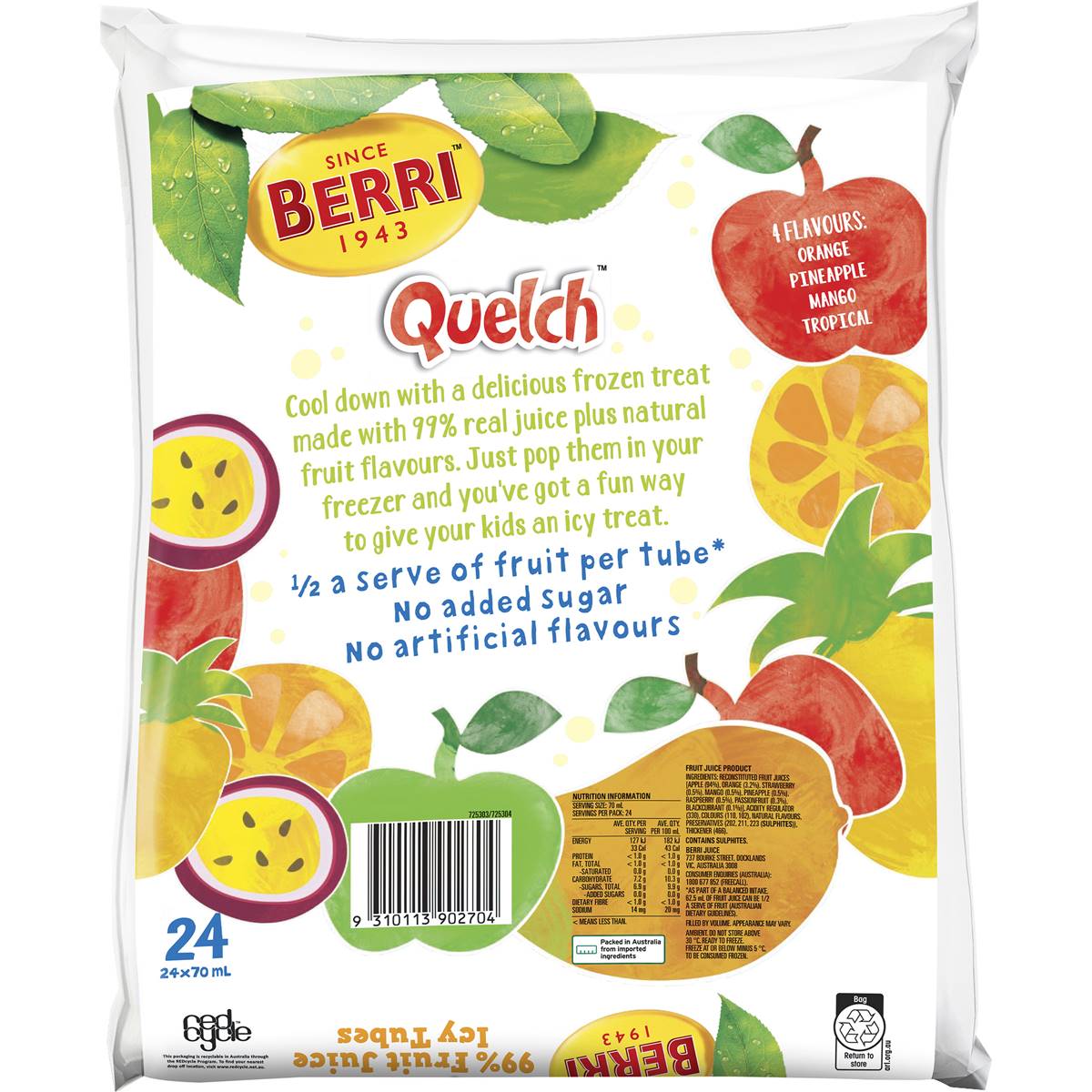 Berri Quelch Fruit Sticks Ice Blocks 24x70ml | Woolworths