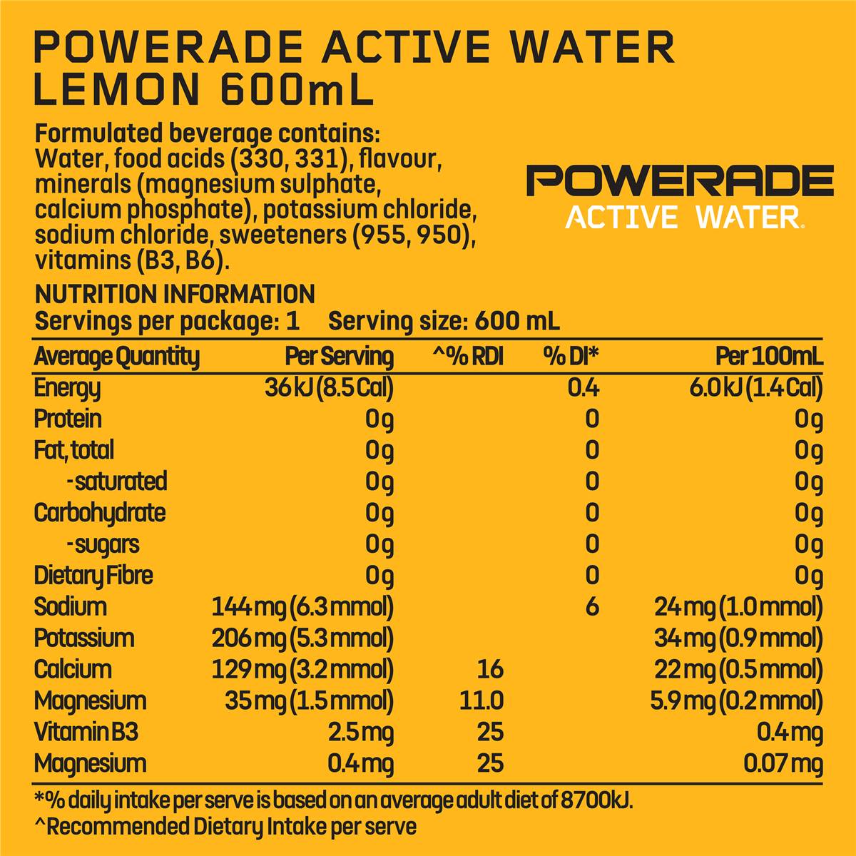 Powerade Active Water Lemon Sports Drink Sipper Cap 600ml | Woolworths
