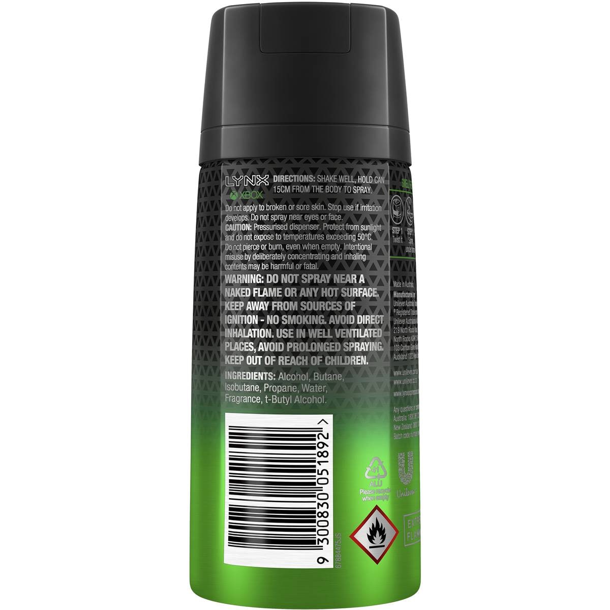 Lynx Deodorant Body Spray Xbox 155ml | Woolworths