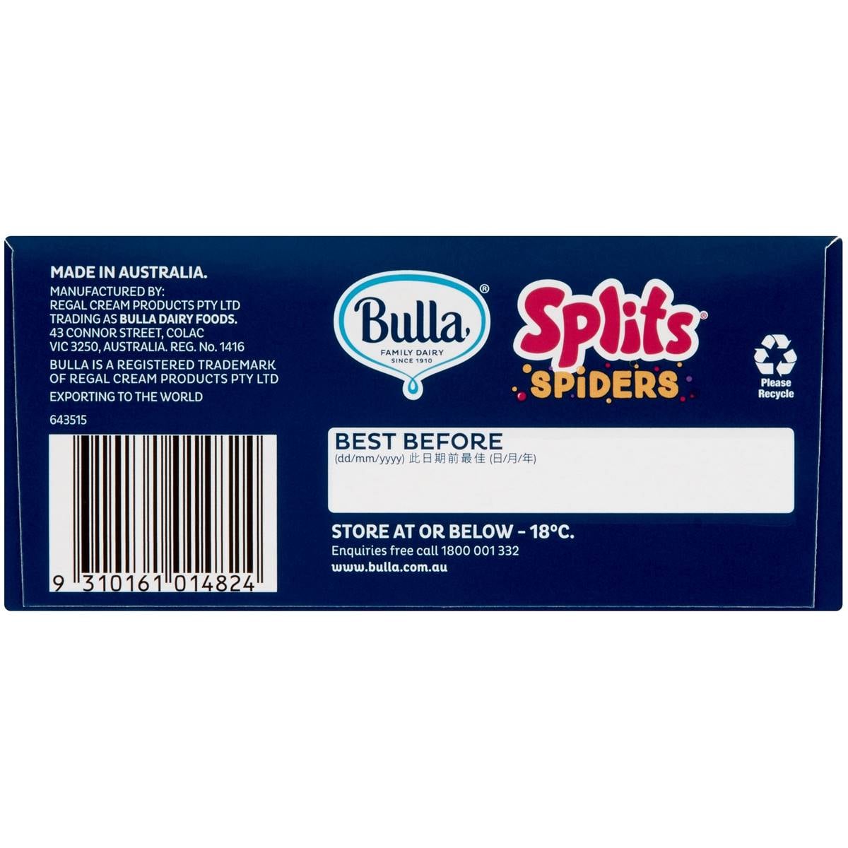 Bulla Splits Spider 10 Pack | Woolworths