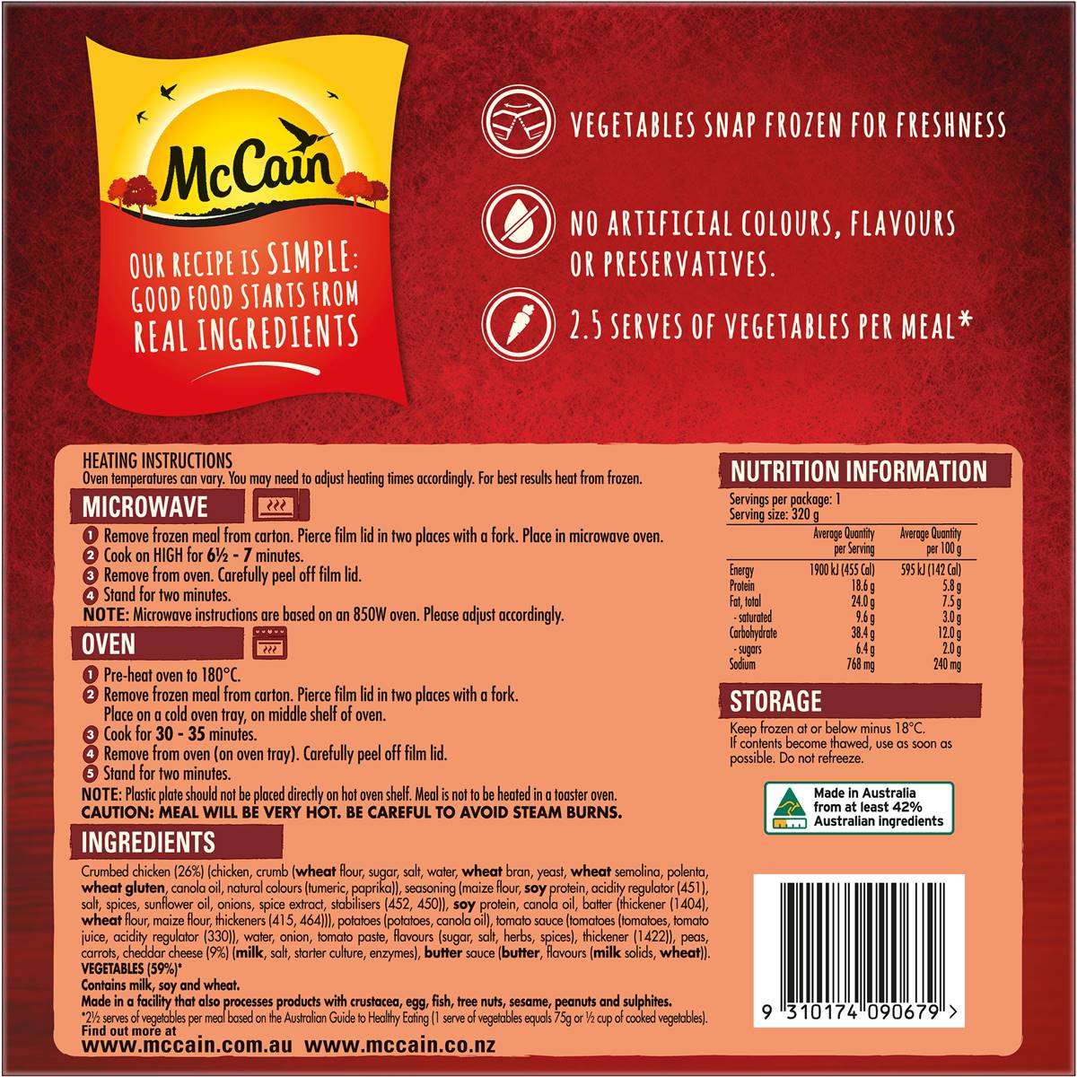 Mccain Dinner Chicken Parmagiana Frozen Meal 320g | Woolworths