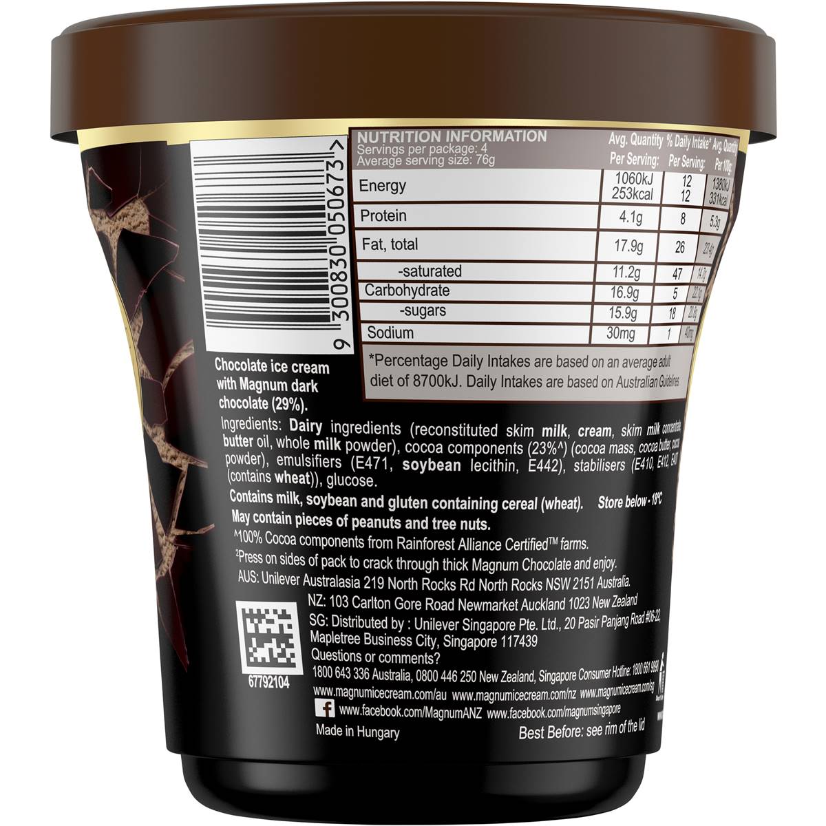 Magnum Intense Dark Chocolate Ice Cream Tub 440ml | Woolworths