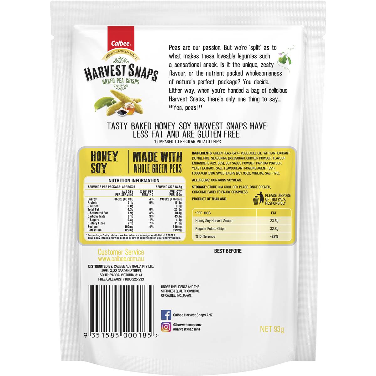 Calbee Harvest Snaps Honey Soy 93g | Woolworths