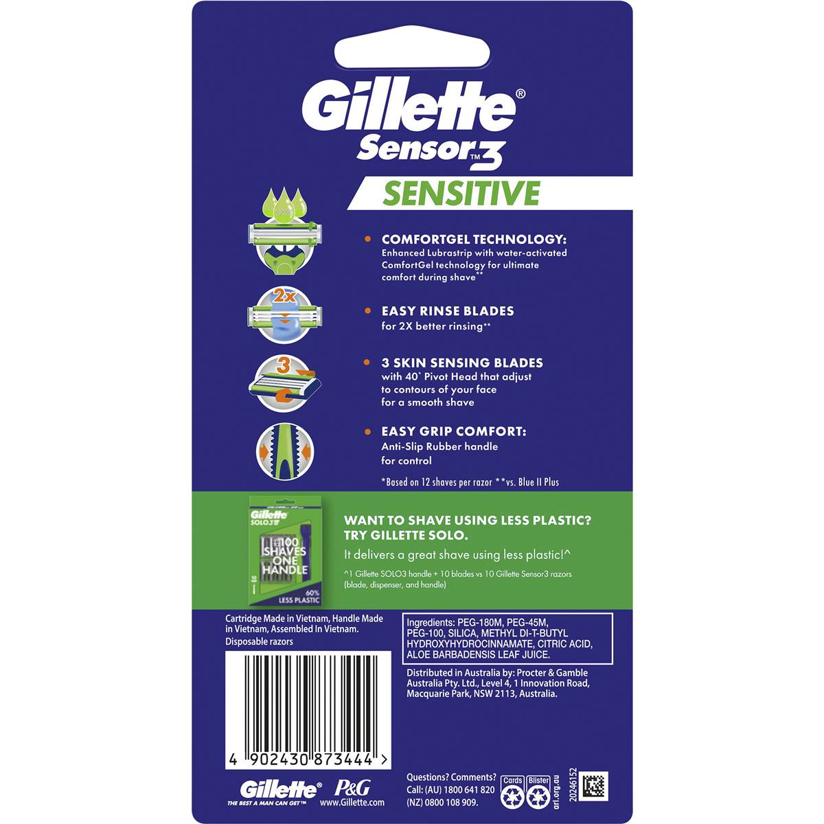 Gillette Sensor3 Mens Disposable Razors For Sensitive Skin 4 Pack ...