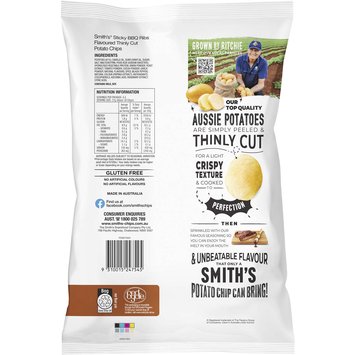 Smith's Thinly Cut Potato Chips Sticky Bbq Ribs 175g | Woolworths