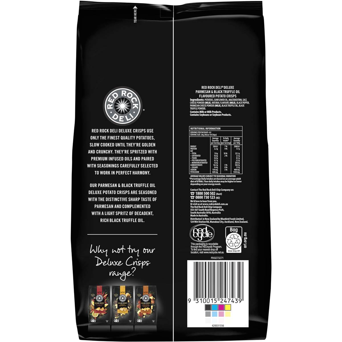Red Rock Deli Deluxe Crisps Parmesan & Black Truffle Oil 135g | Woolworths