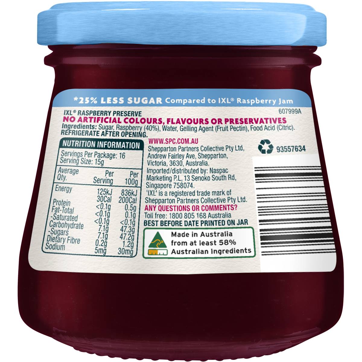 Ixl Jam Reduced Sugar Raspberry 240g | Woolworths