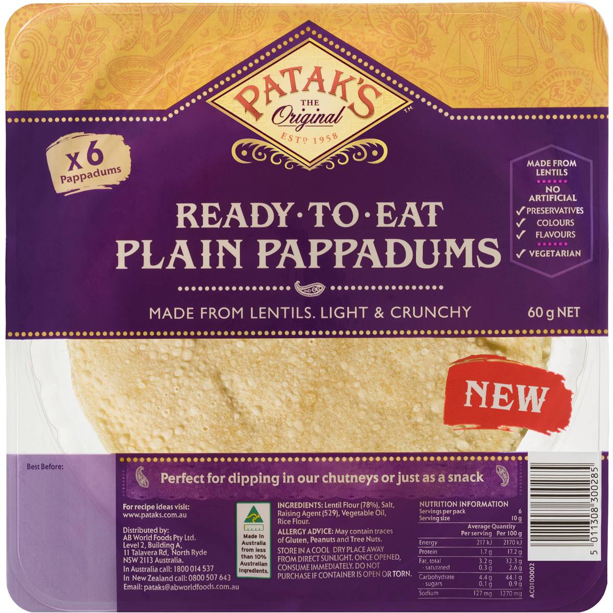 Patak's Ready To Eat Pappadums 6 Pack | Woolworths