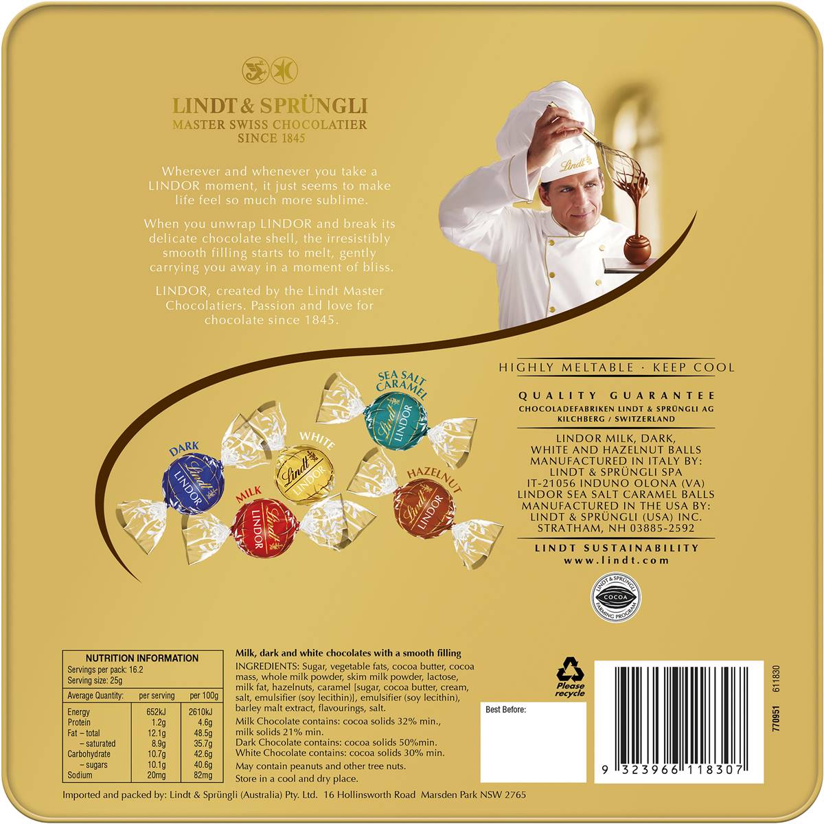 Lindt Lindor Le Square Tin Gift Box 405g | Woolworths