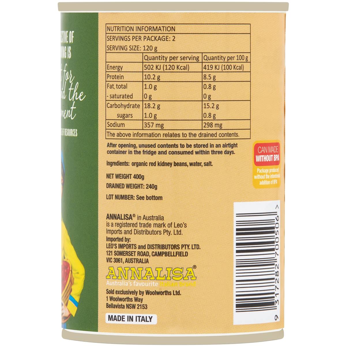 Annalisa Organically Farmed Red Kidney Beans 400g | Woolworths