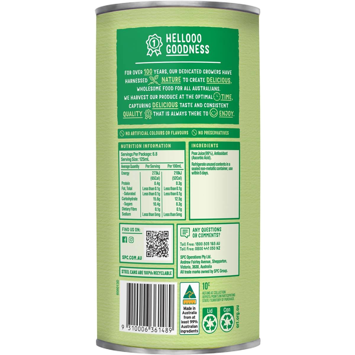 Spc Spc Pear Juice Can 850ml | Woolworths