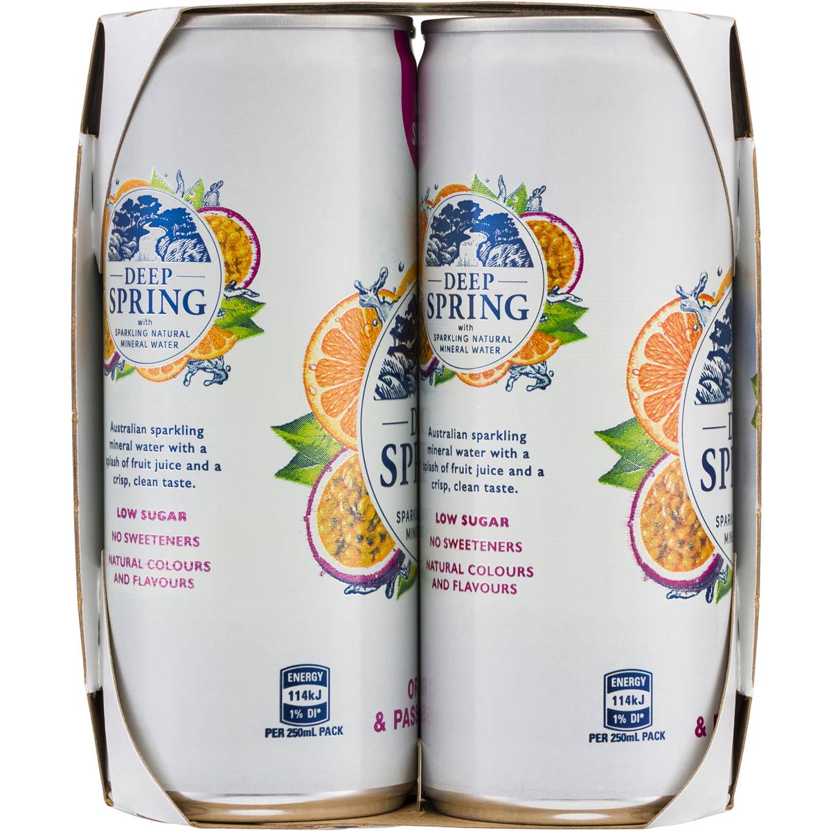 Deep Spring Sparkling Mineral Water Orange & Passionfruit 250ml X4 Pack ...