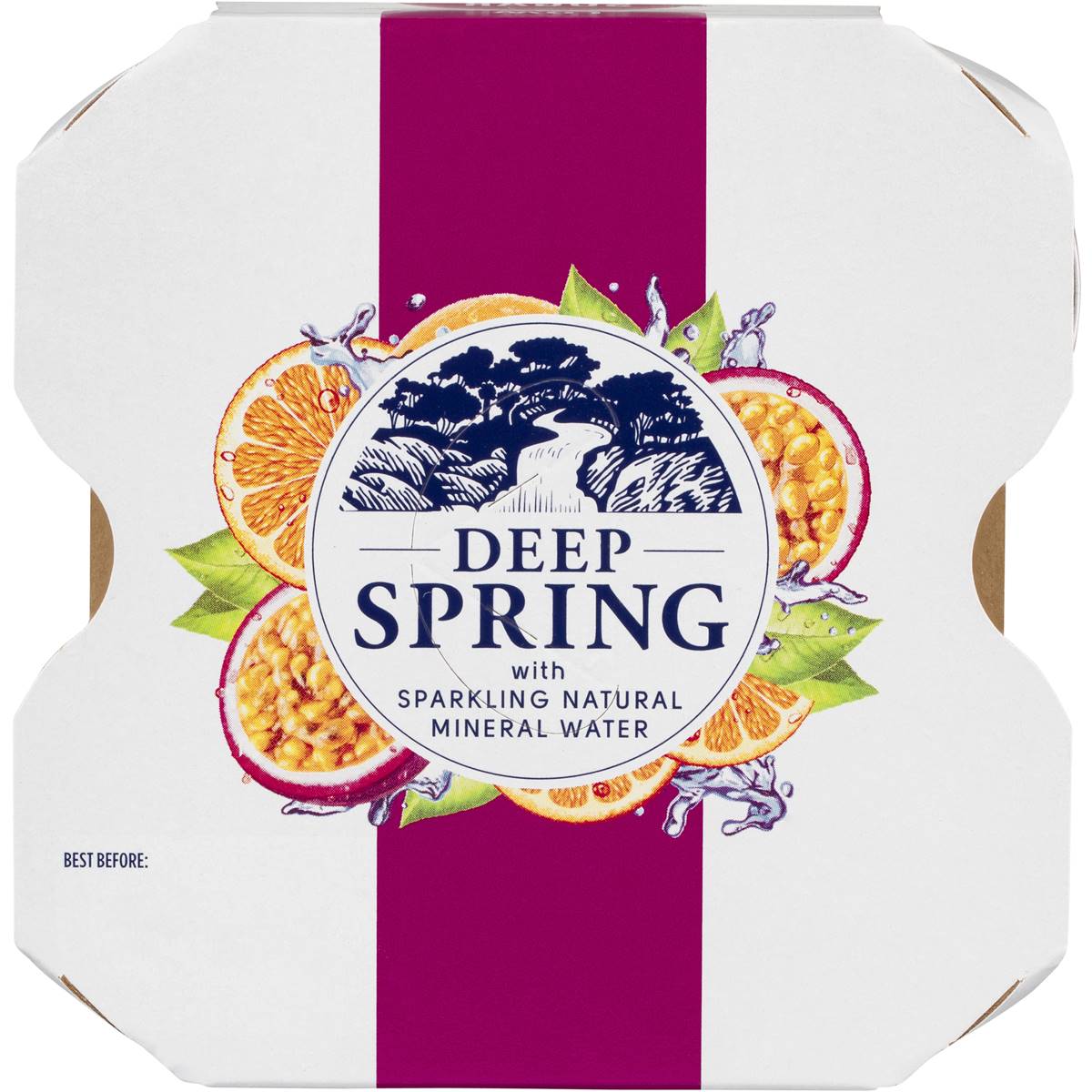 Deep Spring Sparkling Mineral Water Orange & Passionfruit 250ml X4 Pack ...